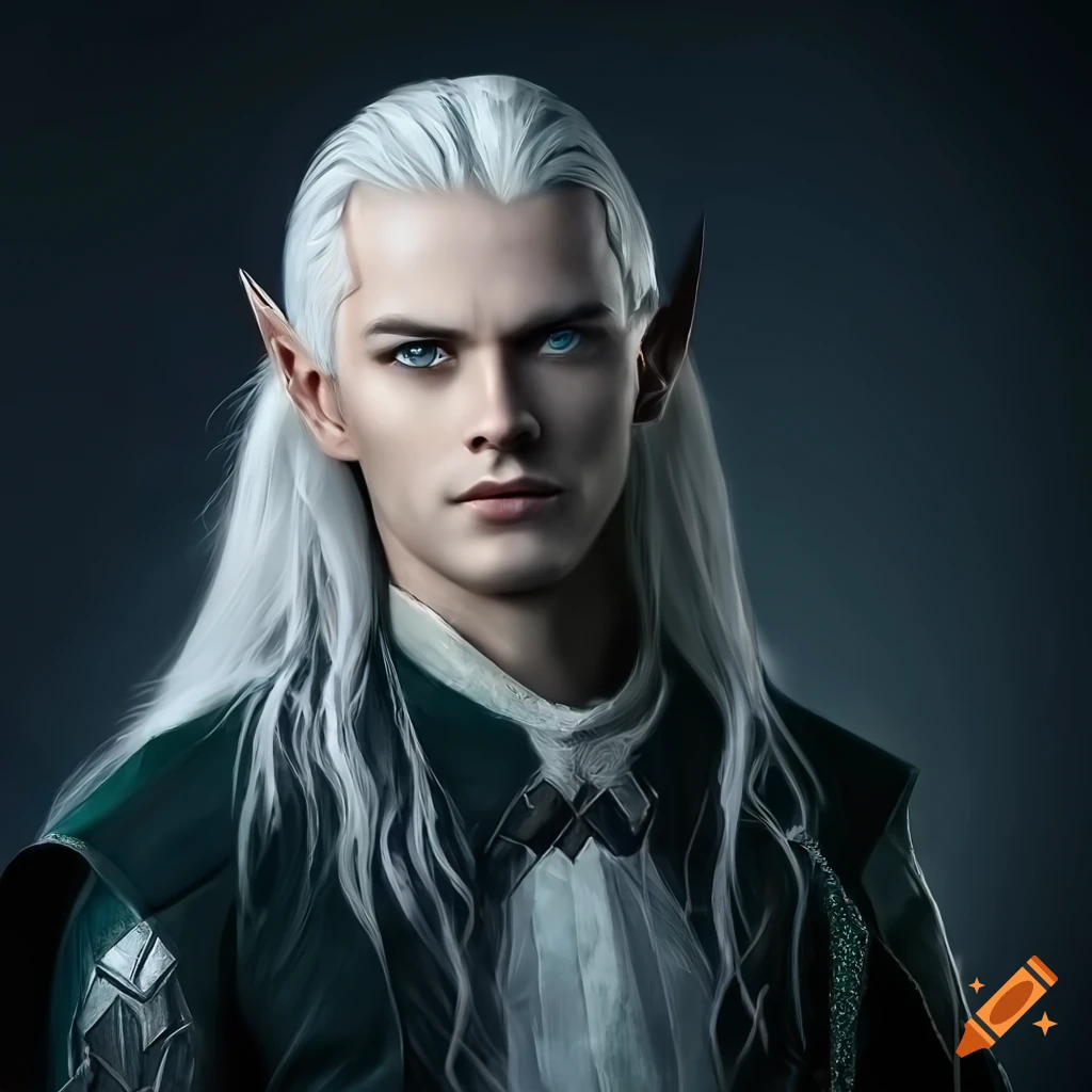 Elegant Male Elf With Long White Hair Fair Skin And Blue Eyes On Craiyon