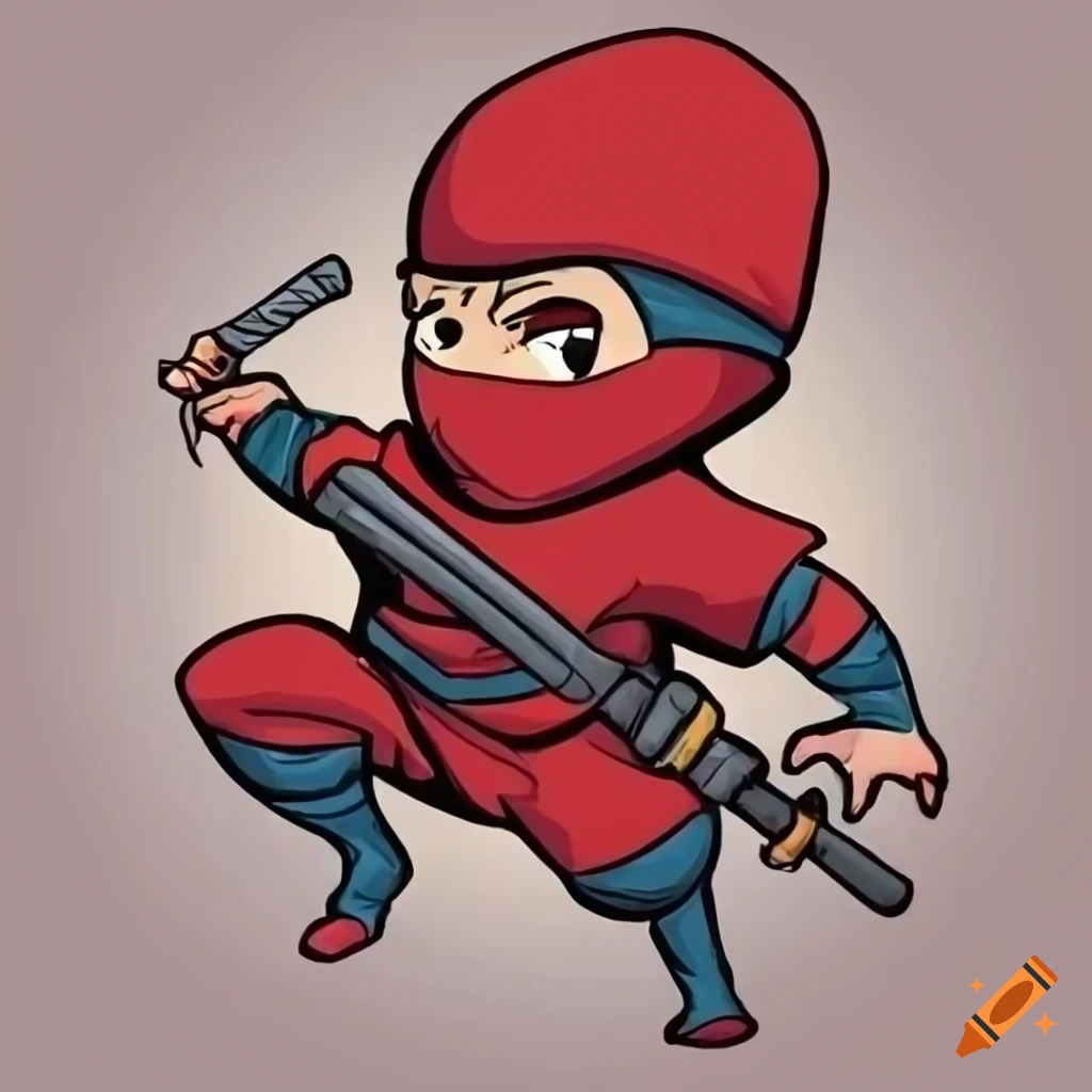 Cartoon outline drawing of a red ninja on Craiyon