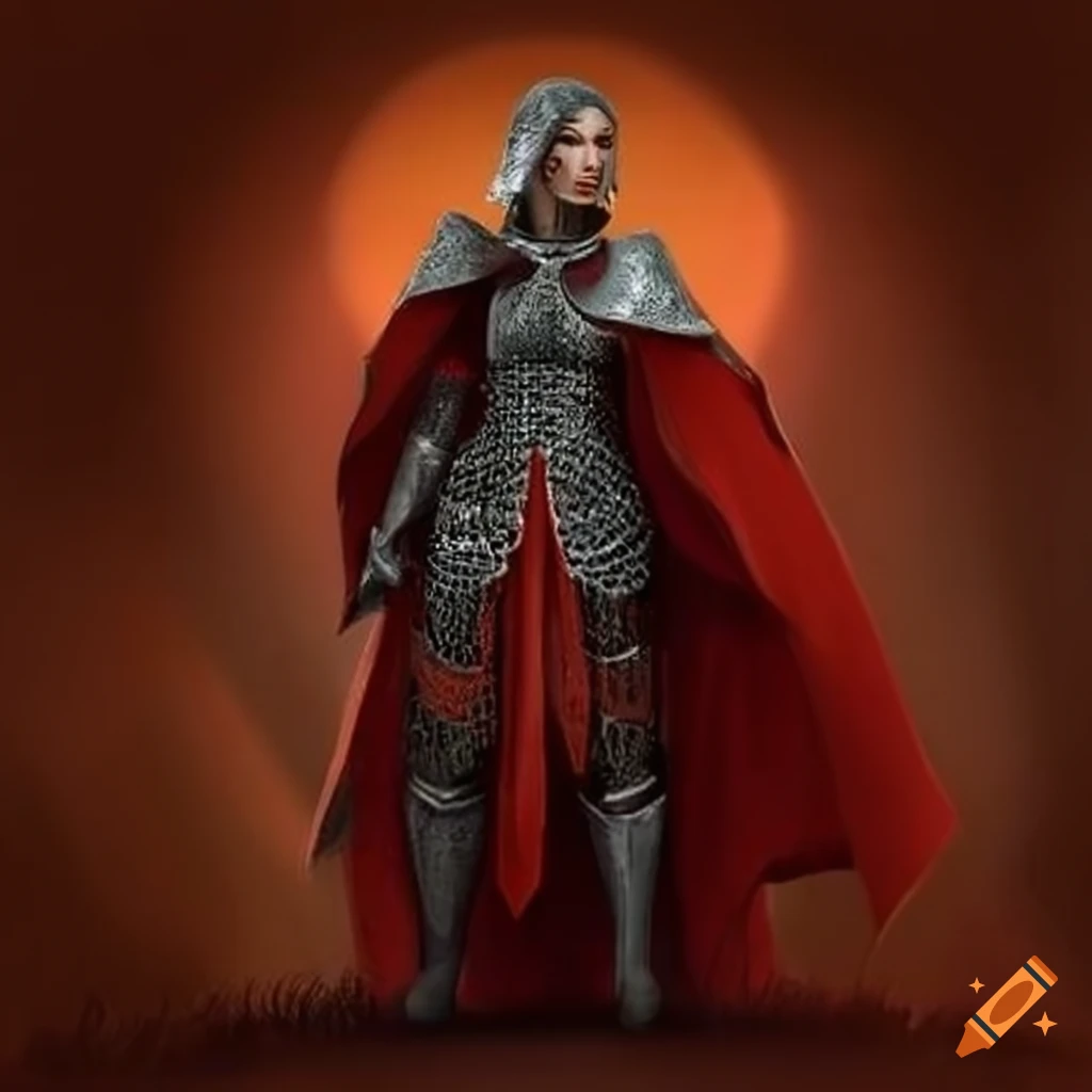 Red female knight with plumage on Craiyon