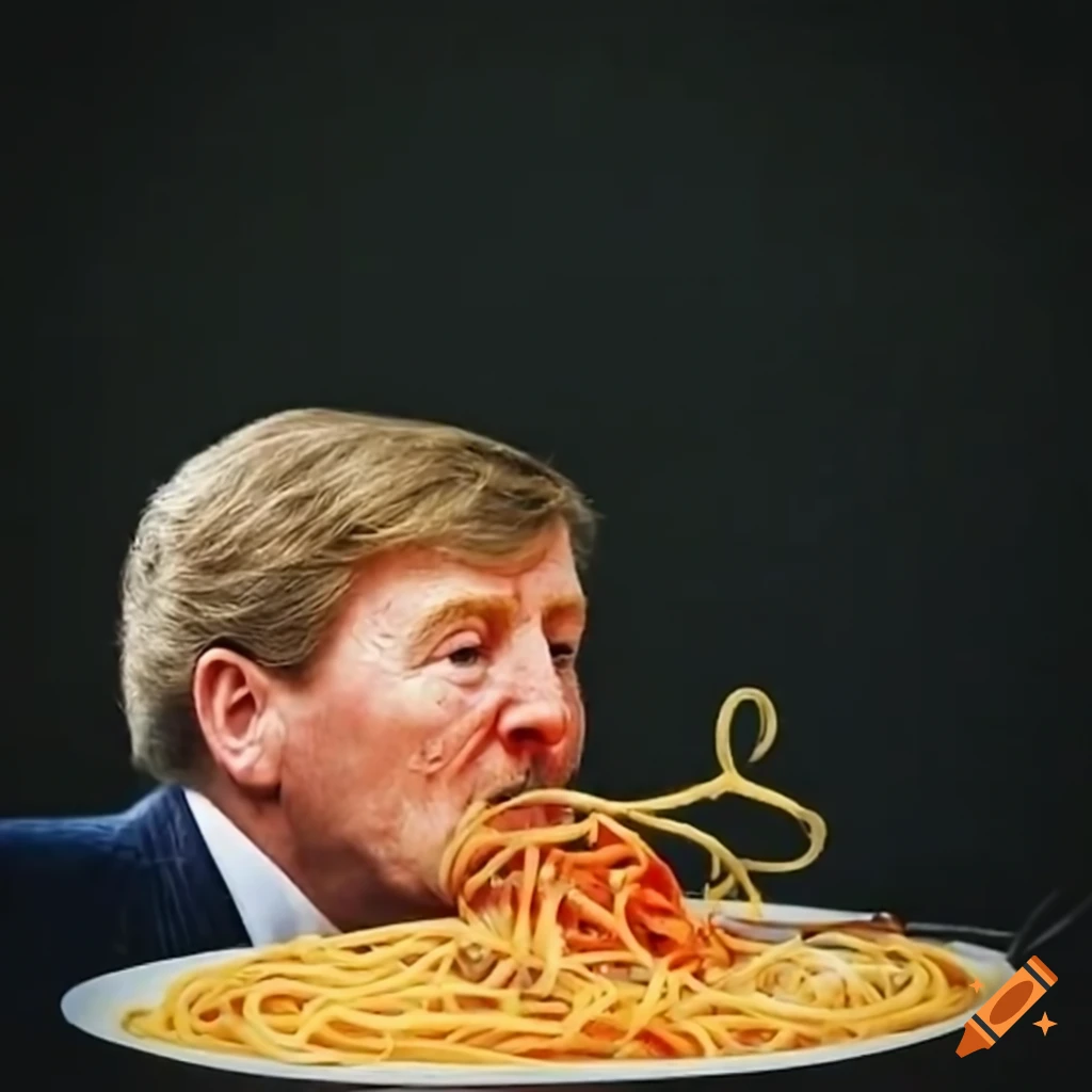 King willem-alexander eating spaghetti at a party on Craiyon