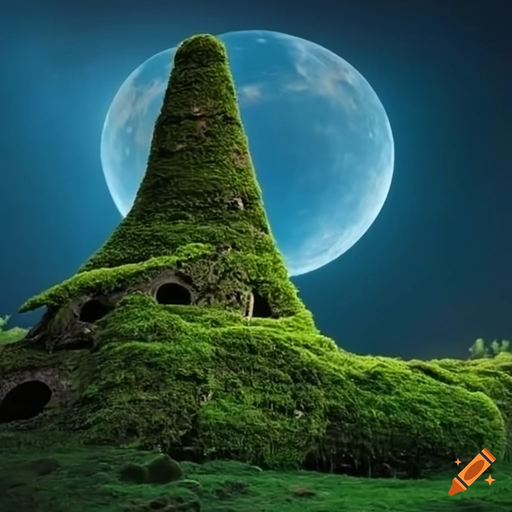 Moss-covered helicoidal tree-building on an exoplanet's moon on Craiyon
