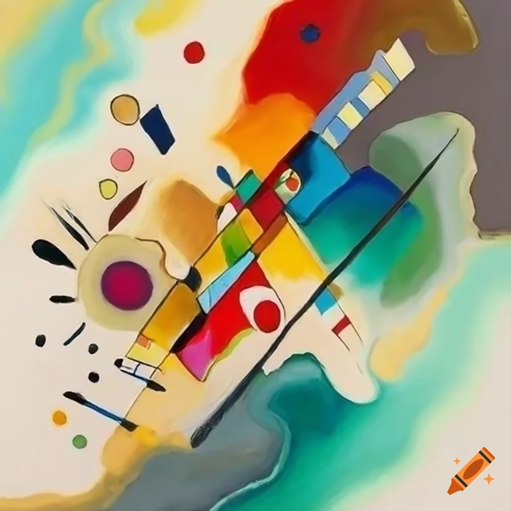 Abstract kandinsky style painting with gestural oil strokes in shades ...