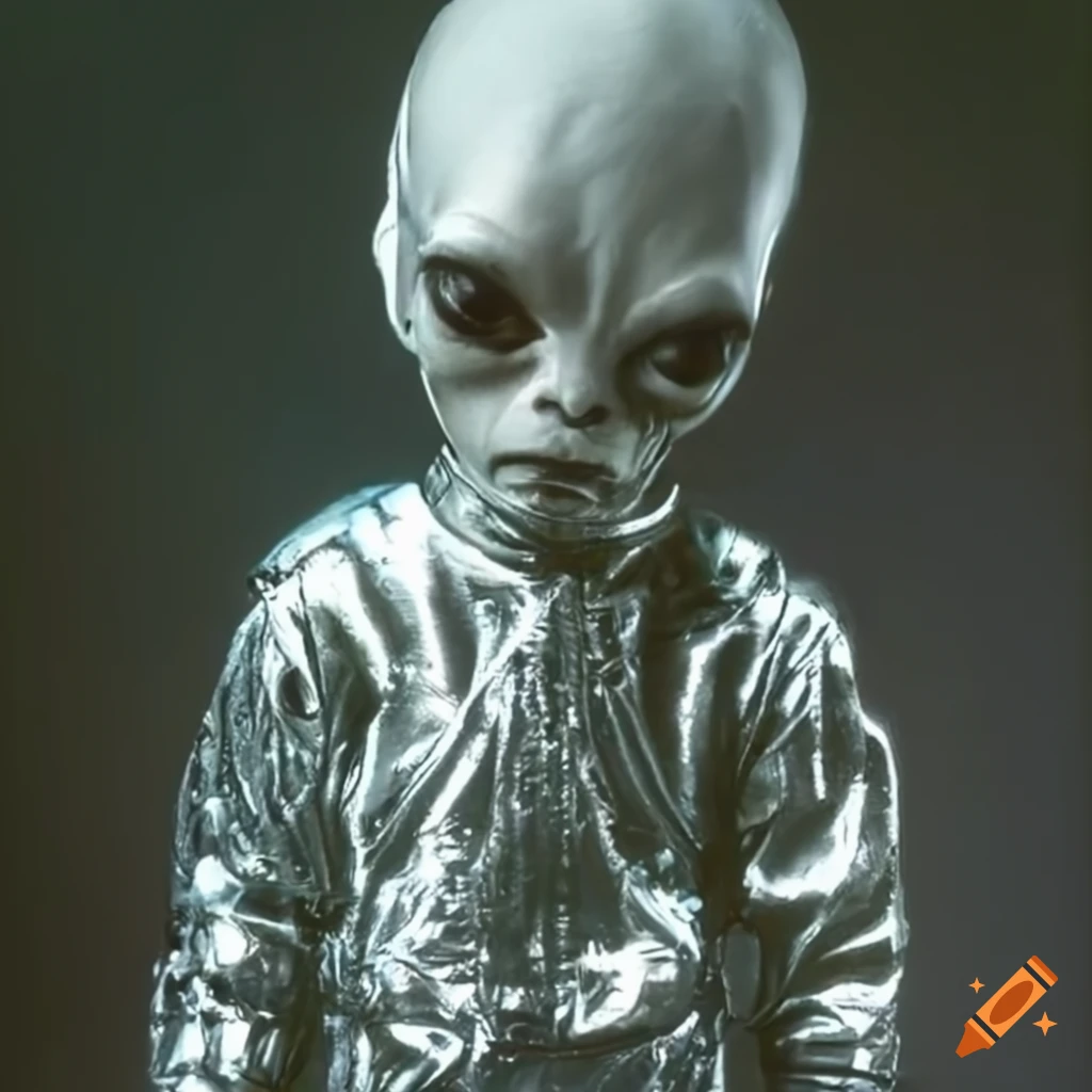 Goofy gray alien in shiny spacesuit from the 90's on Craiyon