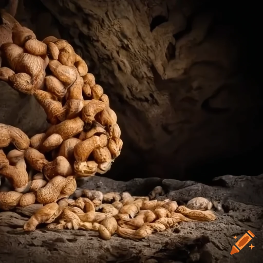 Peanut miner with pickaxe in a cave on Craiyon