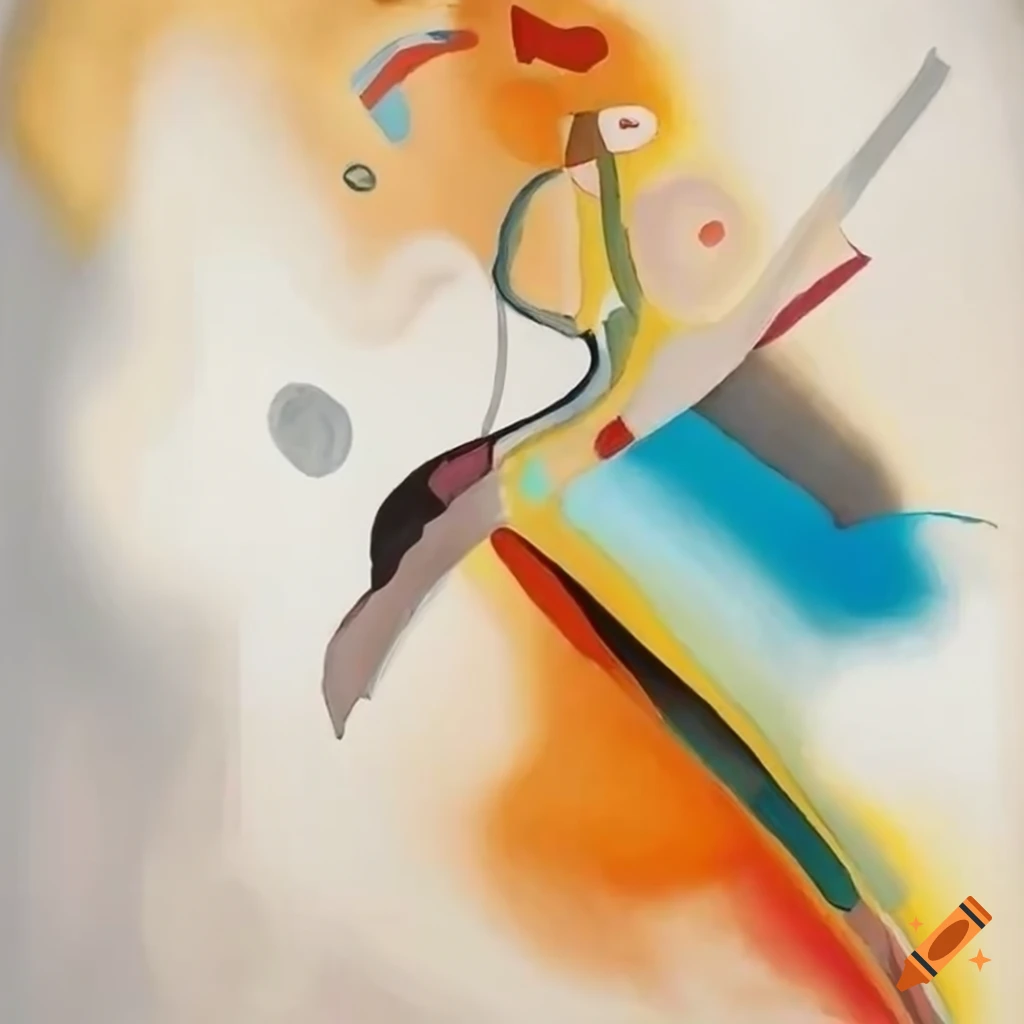 Abstract kandinsky-style painting with gestural brushstrokes in shades ...