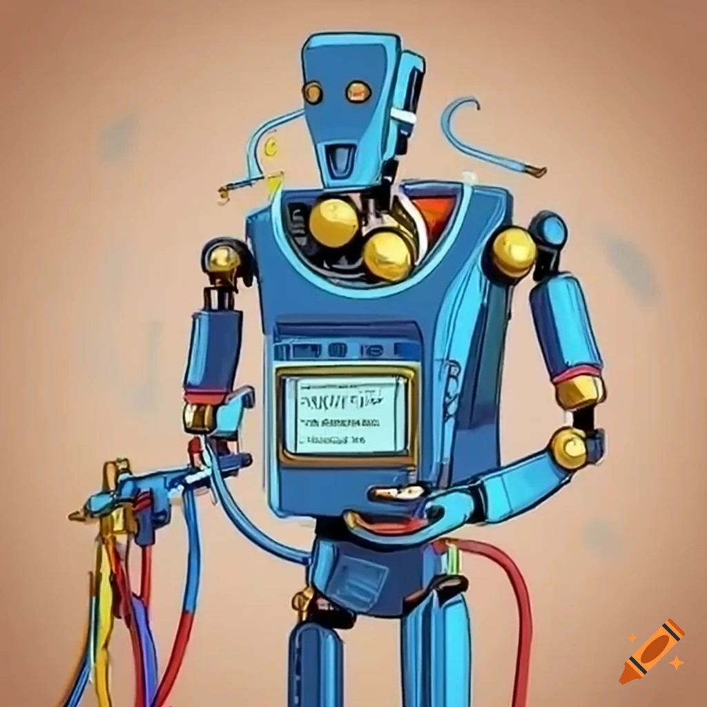 Robot air conditioning mechanic with multimeter and refrigerant ...