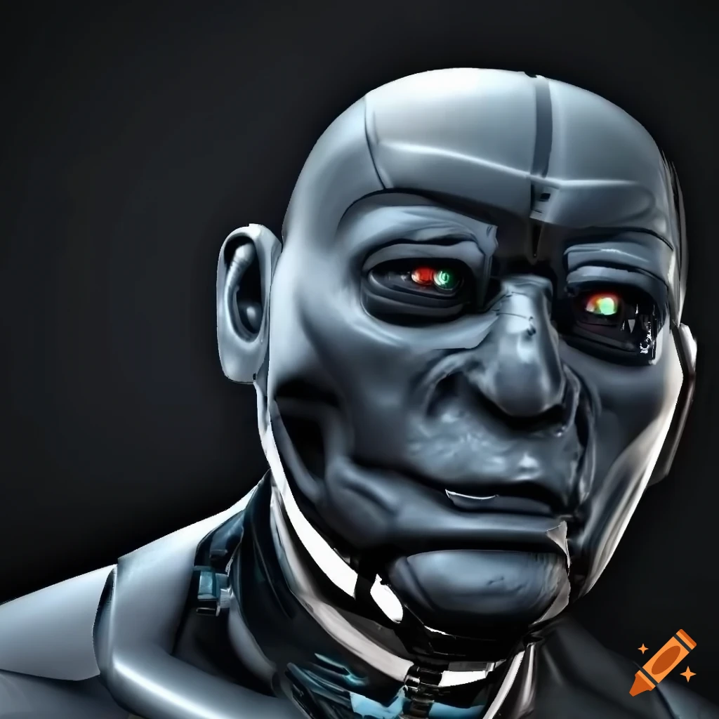 Robot with ugly scared face in an obscure 4k setting inspired by GTA ...