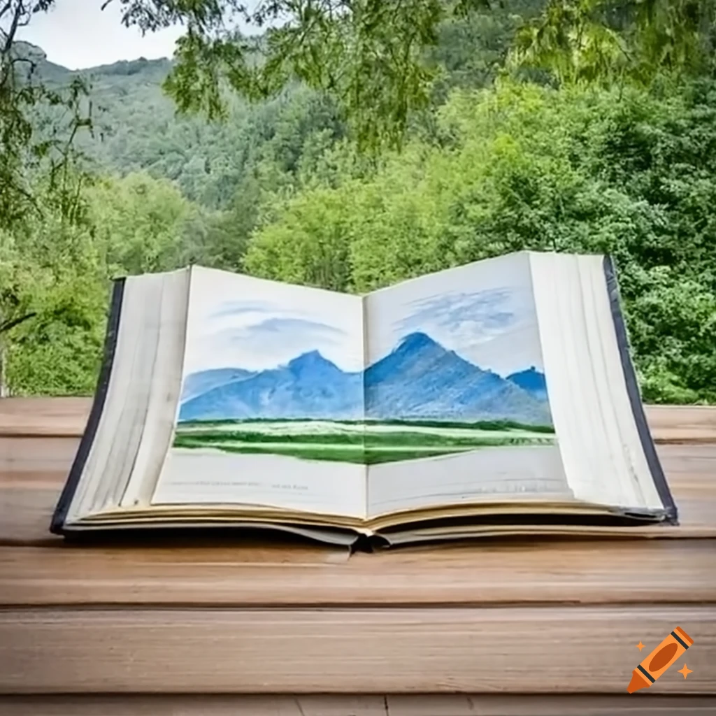 Landscape drawing in a book on Craiyon