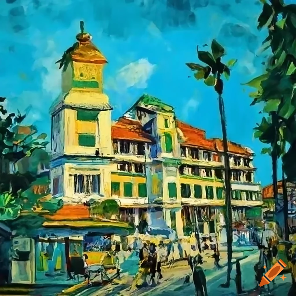 Van Gogh painting of city life in Jakarta with traditional barrio style ...
