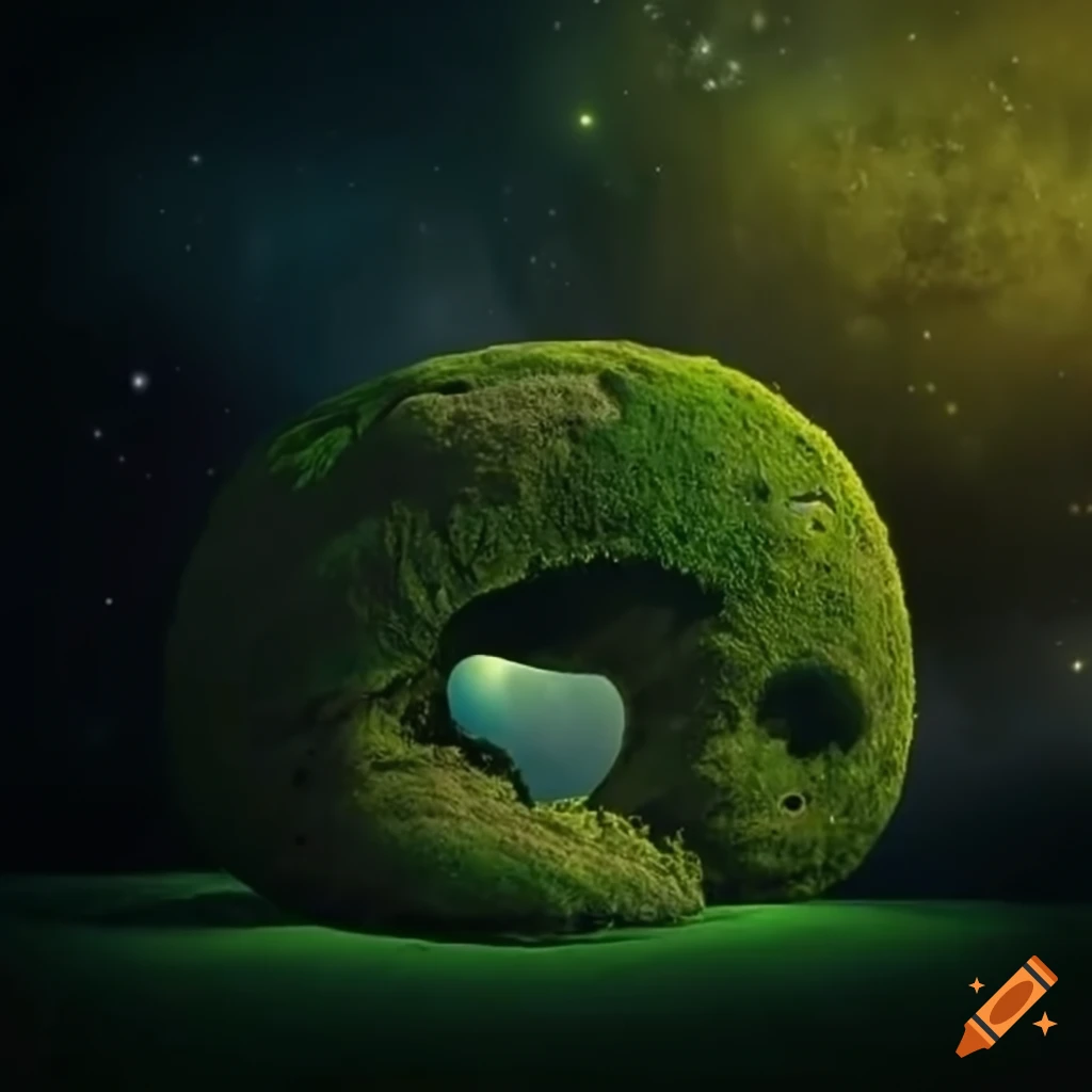 Moss-covered tree-like structure on the moon of an exoplanet on Craiyon