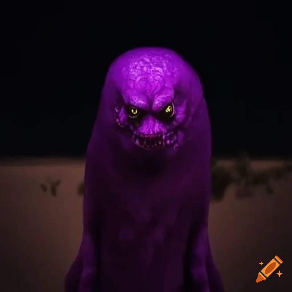 Purple monster in a desert under a dark sky on Craiyon