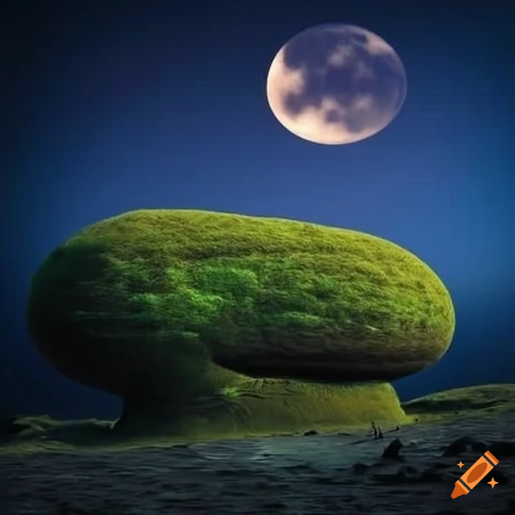 Moss-covered helicoidal tree-building on an exoplanet's moon on Craiyon