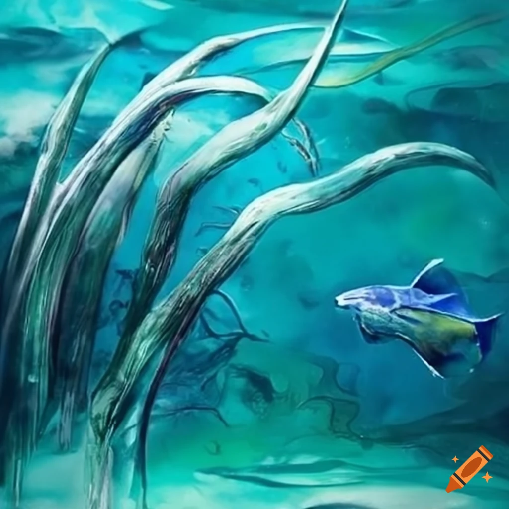 Seagrass fish artwork in alcohol inks on Craiyon