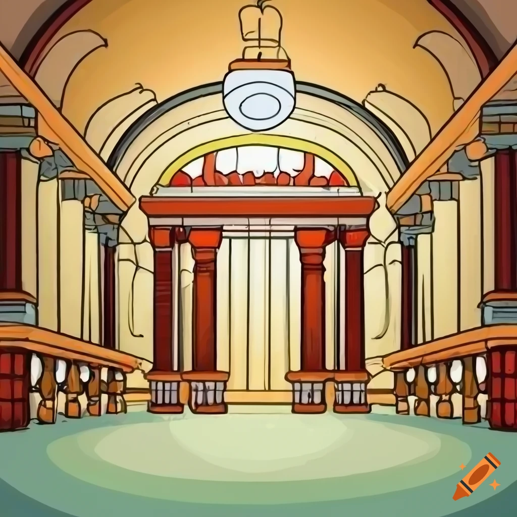 Colorful cartoon illustration of an ancient roman room interior on Craiyon