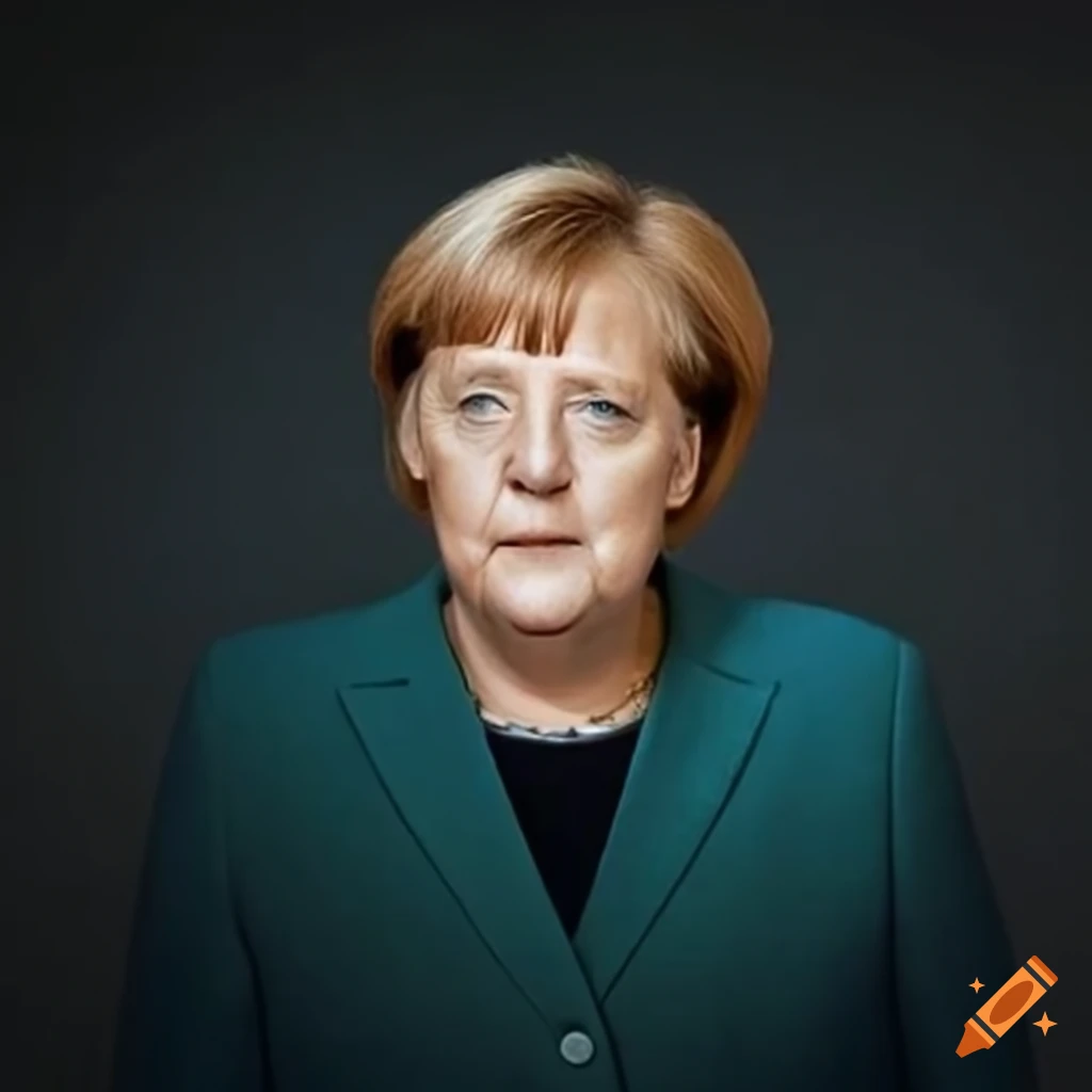 Portrait of angela merkel with high-contrast lighting and intense focus ...