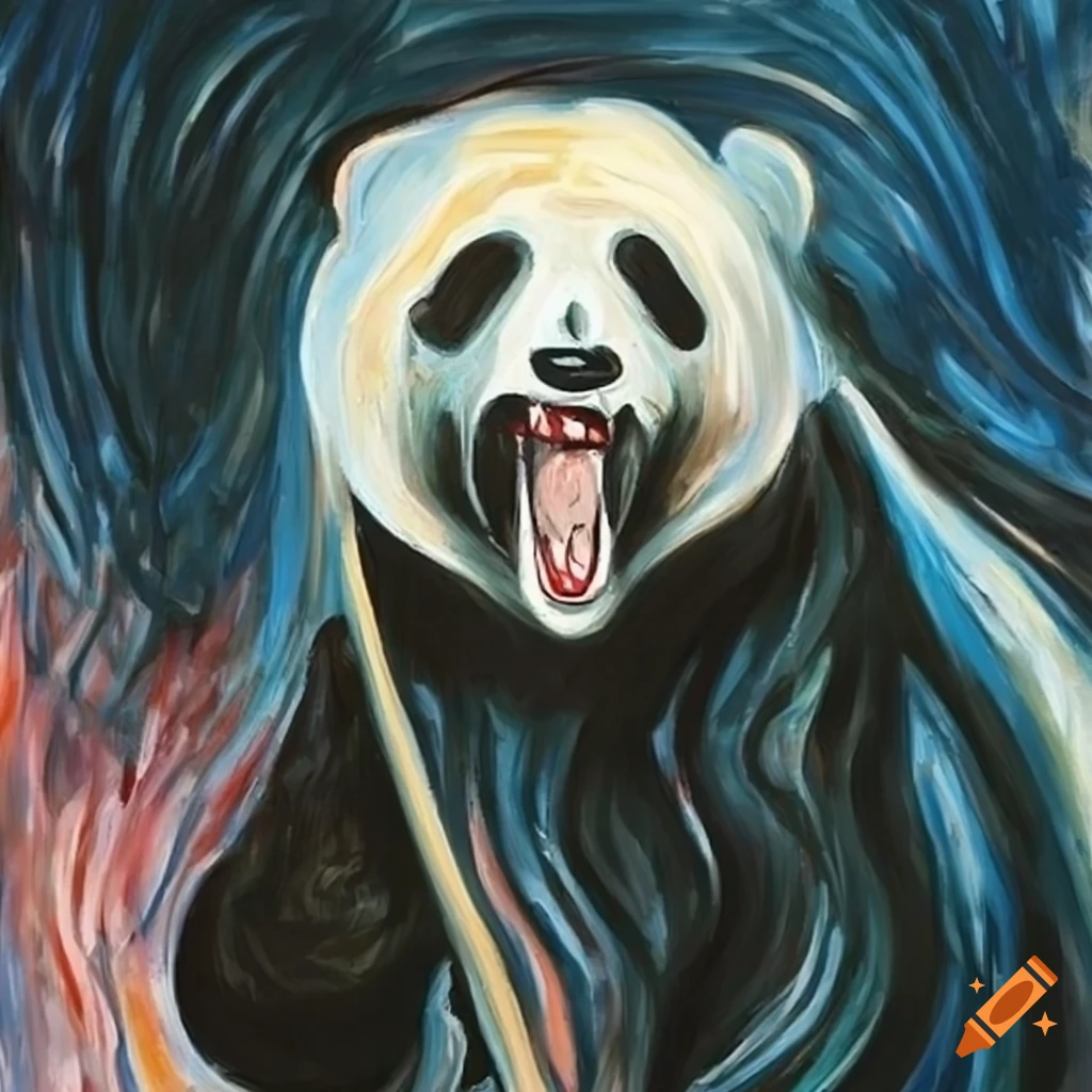 Screaming panda in edvard munch style painting on Craiyon
