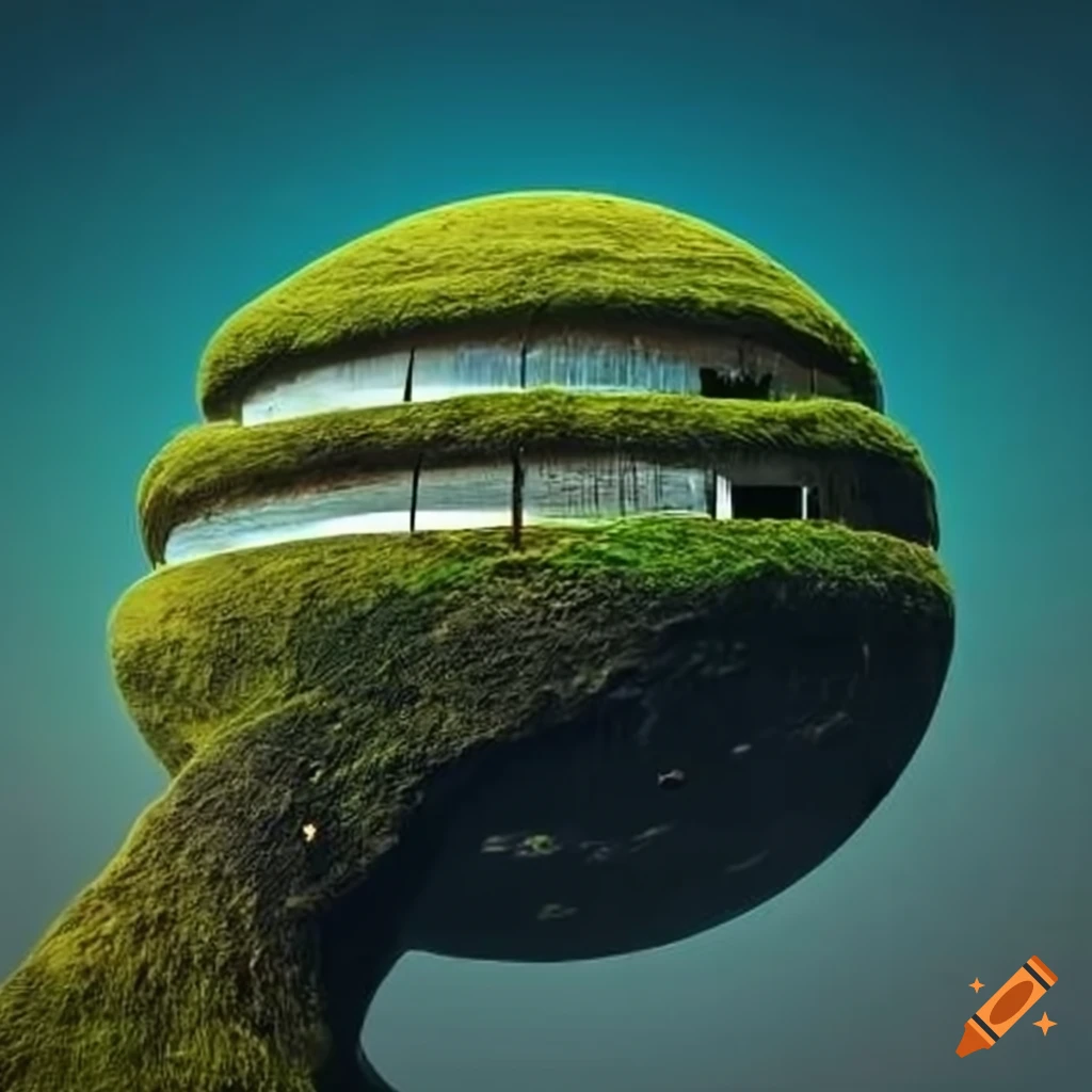 Moss-covered helicoidal tree-building on an exoplanet's moon on Craiyon