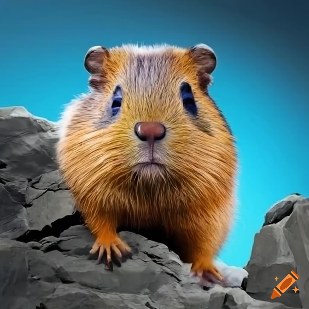 Rock cavy holding a geologic hammer on top of a rock on Craiyon