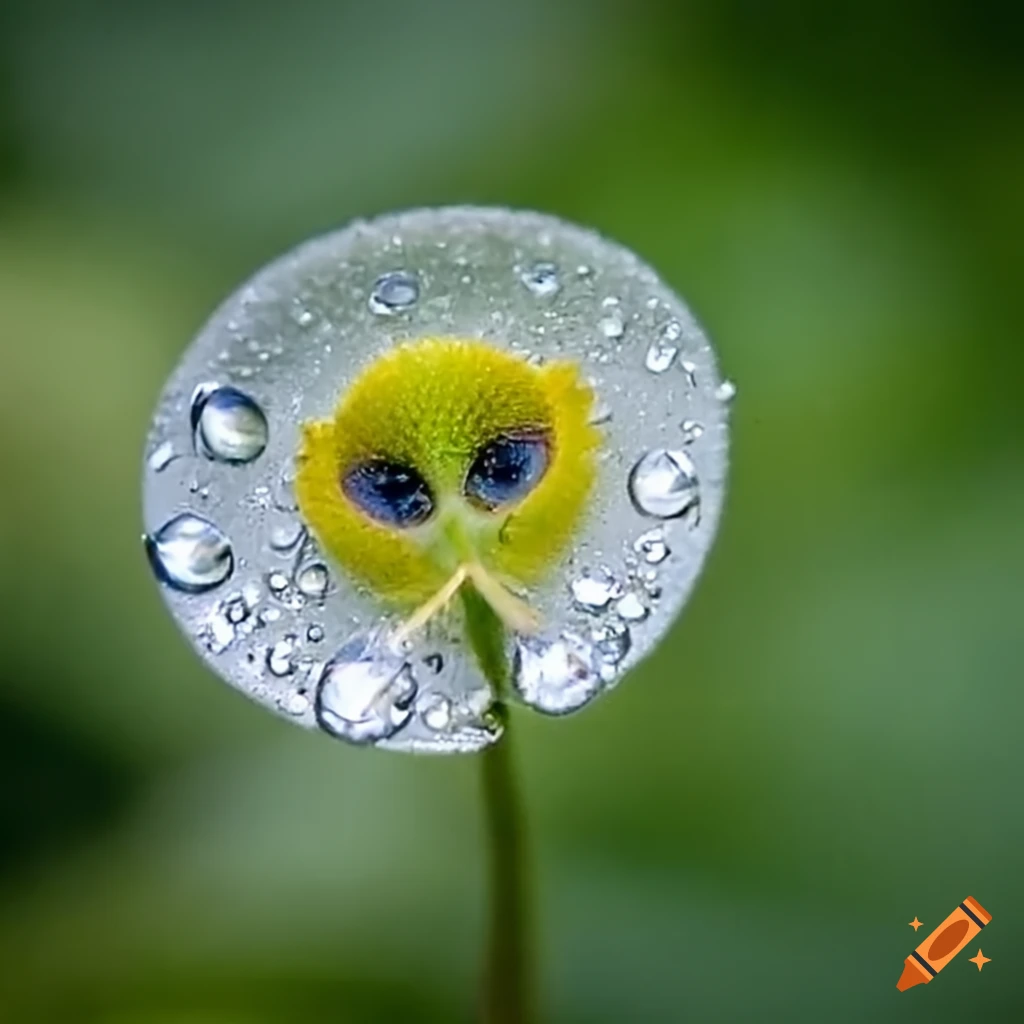 Close up of alien flower with water drops on petals on Craiyon