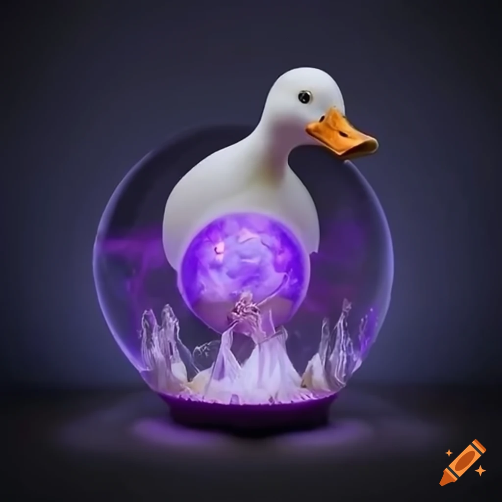 Wizard white duck launching purple arcane energy sphere on Craiyon