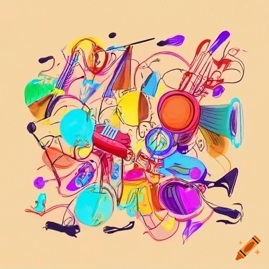 Chaotic image of tumbling sound and noise objects on Craiyon