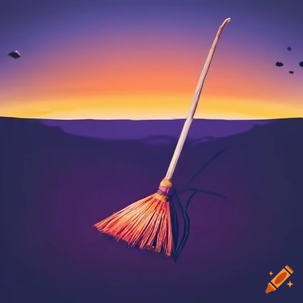 Witch broom on the ground in the sunset on Craiyon