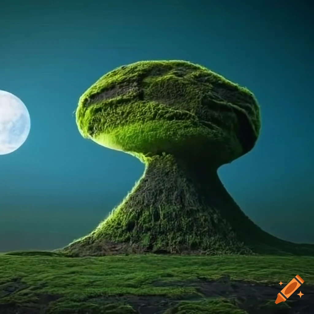 Moss-covered helicoidal tree-building on an exoplanet's moon on Craiyon