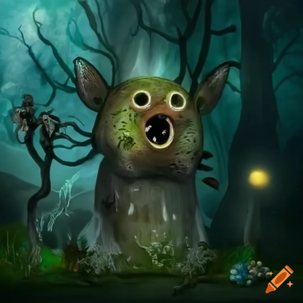 Enchanted forest scene with mythical creatures and fairy near a Labrador on Craiyon