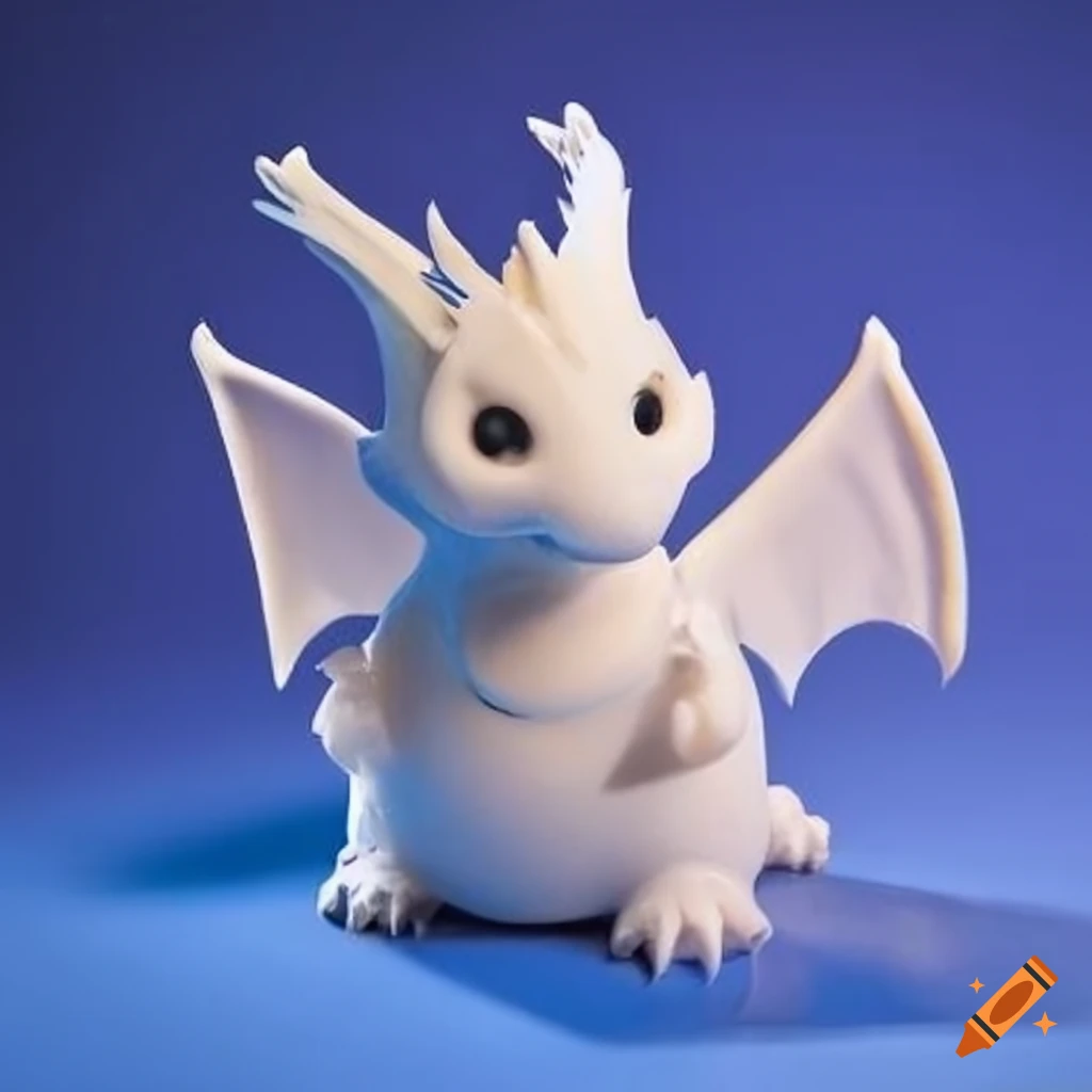 Small chubby white wax dragon with wings on Craiyon
