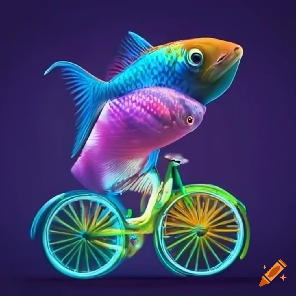 Digital fish riding a bicycle on Craiyon