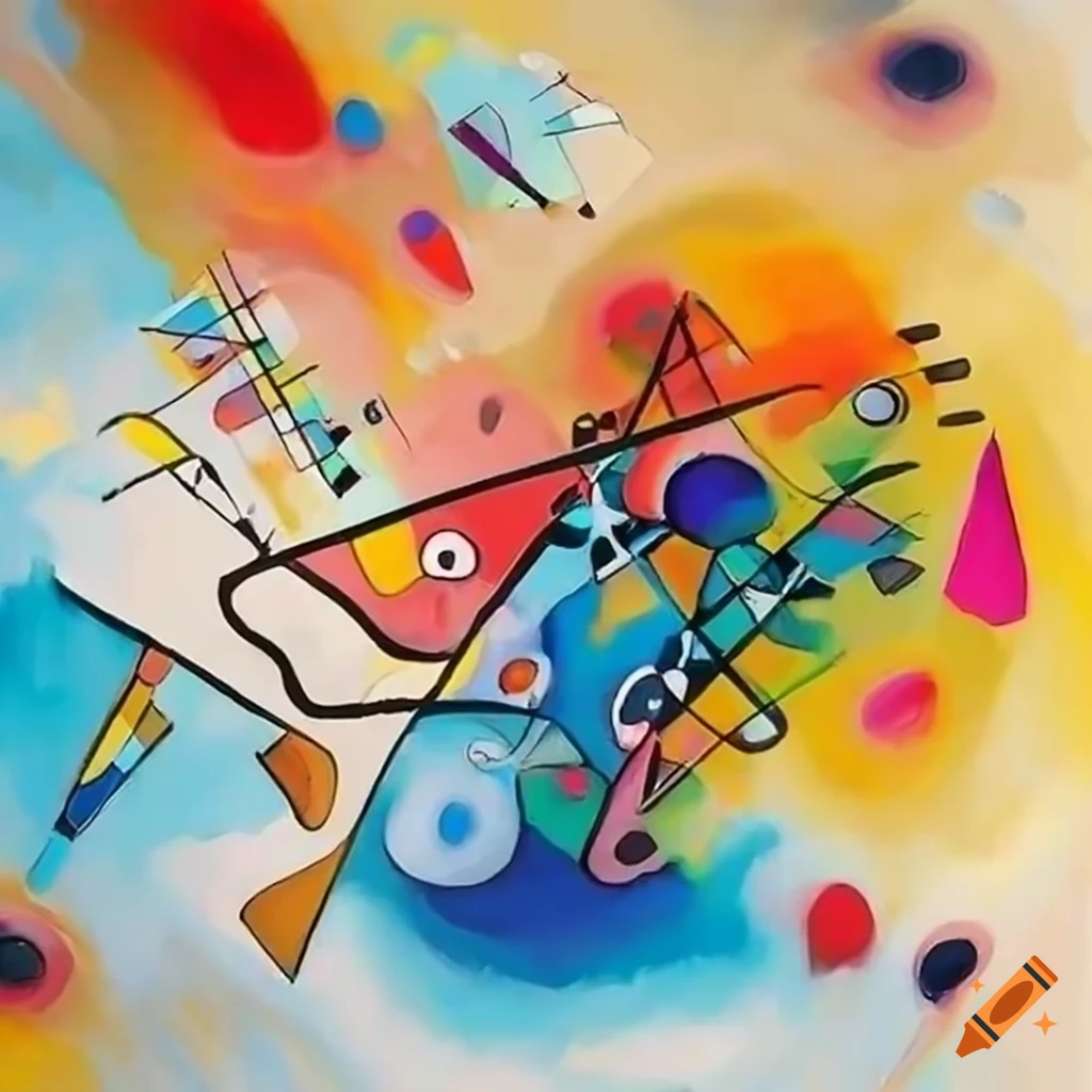 Abstract Kandinsky-style painting with natural brush strokes and ...