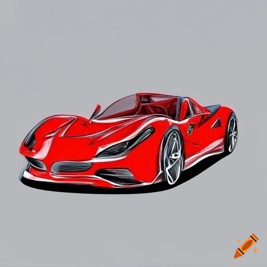 Red ferrari car drawing on white background on Craiyon