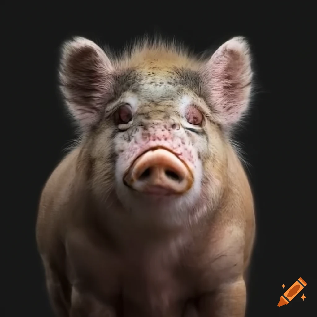 Montage photo of a pig with a lion cub's head, horns, and falcon wings ...