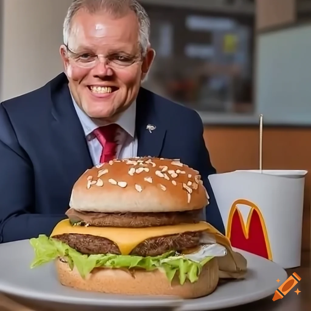 Australian Prime Minister Scott Morrison enjoying a burger at McDonald ...