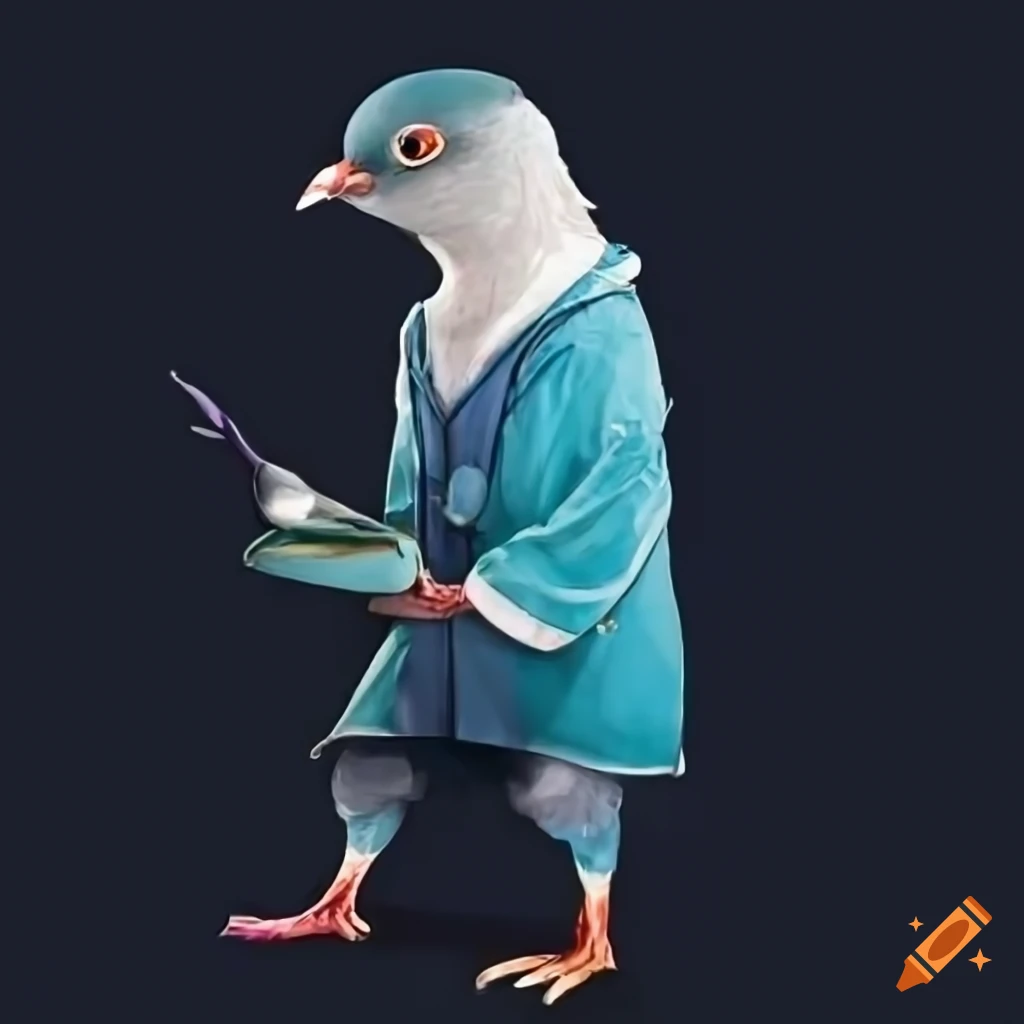 Anthropomorphic pigeon in a surgeon outfit on Craiyon