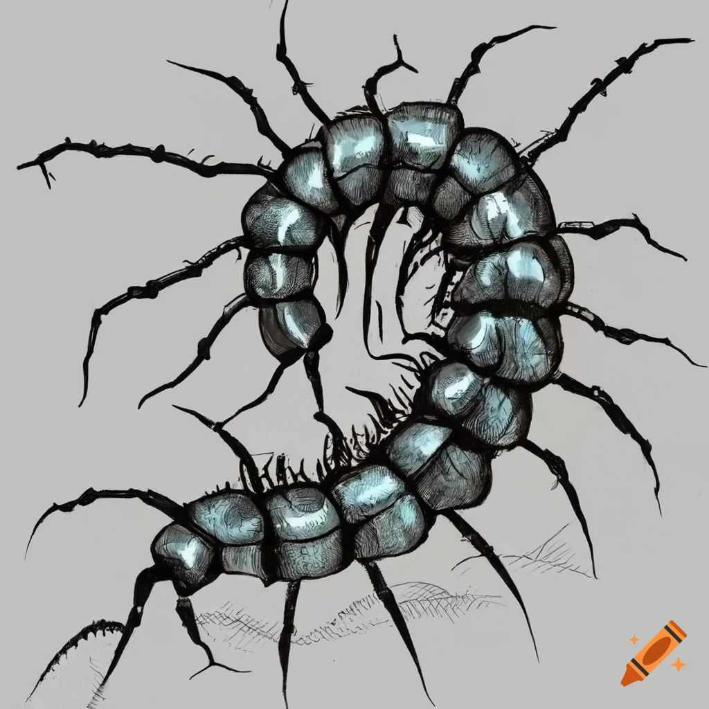 Ink sketch of centipede in gothic style on Craiyon