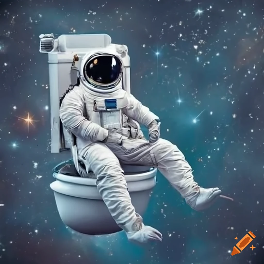 Astronaut on a floating toilet in space contemplating life on Craiyon