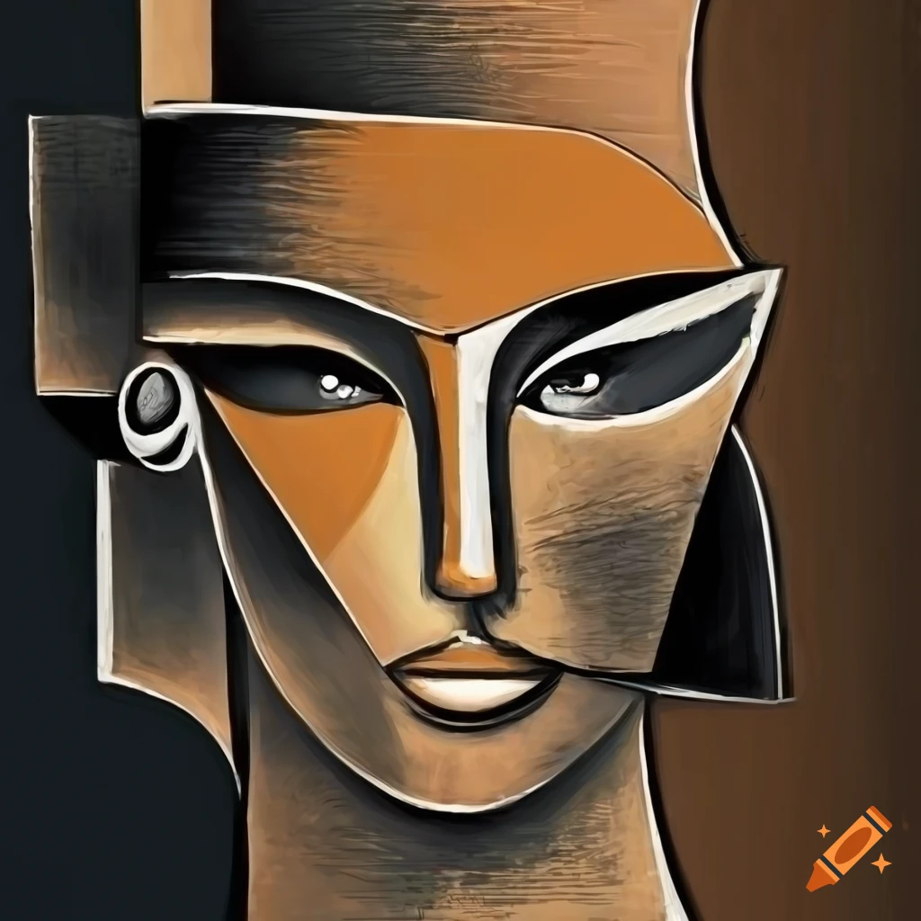 Portrait with cubism and surrealism elements in black, white, beige ...