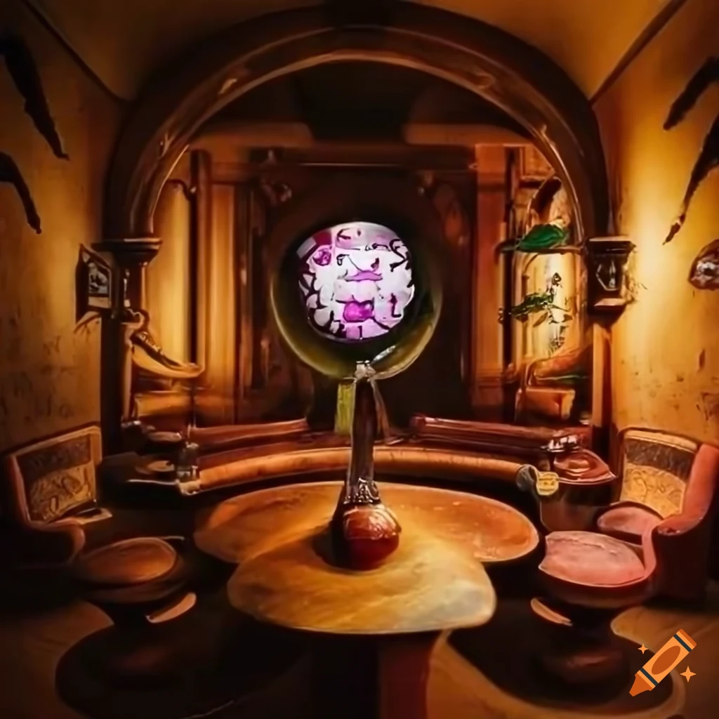 Illustration of a unique timetravelers cafe on Craiyon