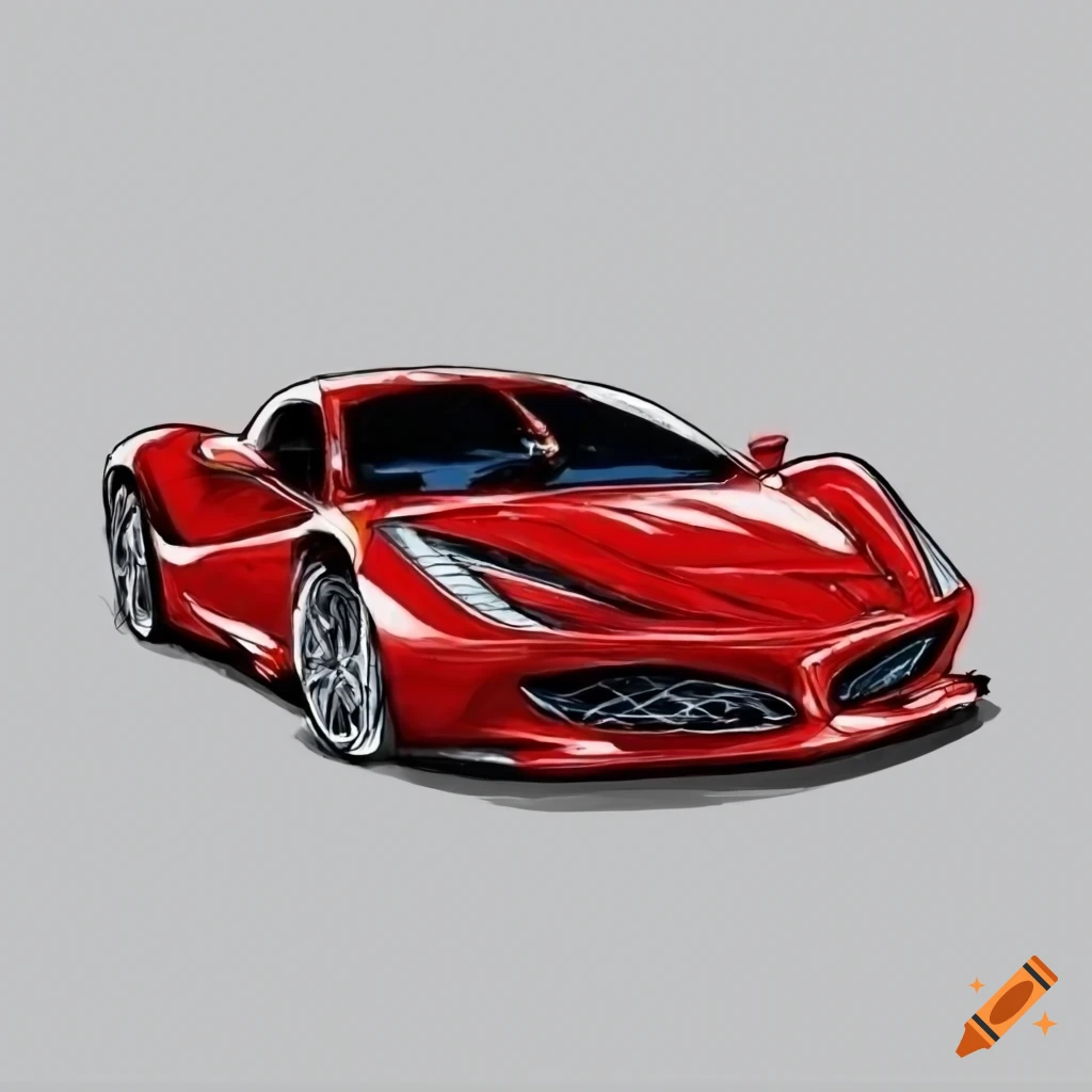 Red ferrari car drawing on white background on Craiyon