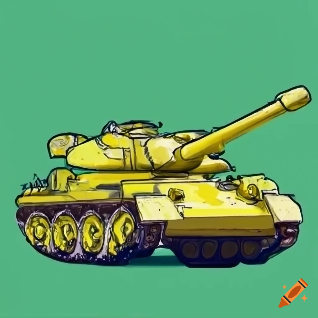 Yellow tank on green background drawing on Craiyon