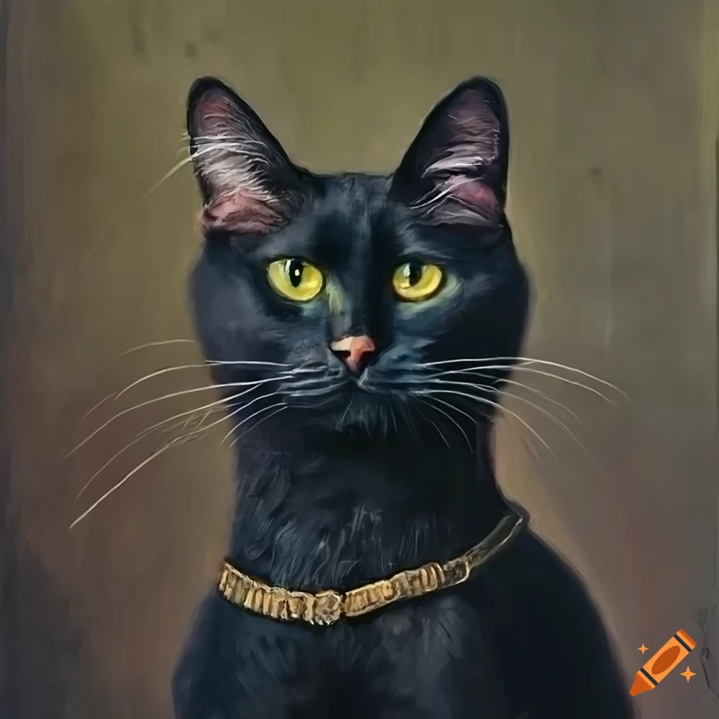Black cat in a renaissance-style painting on Craiyon