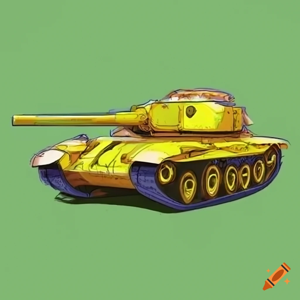 Yellow tank on green background in a zoomed drawing on Craiyon