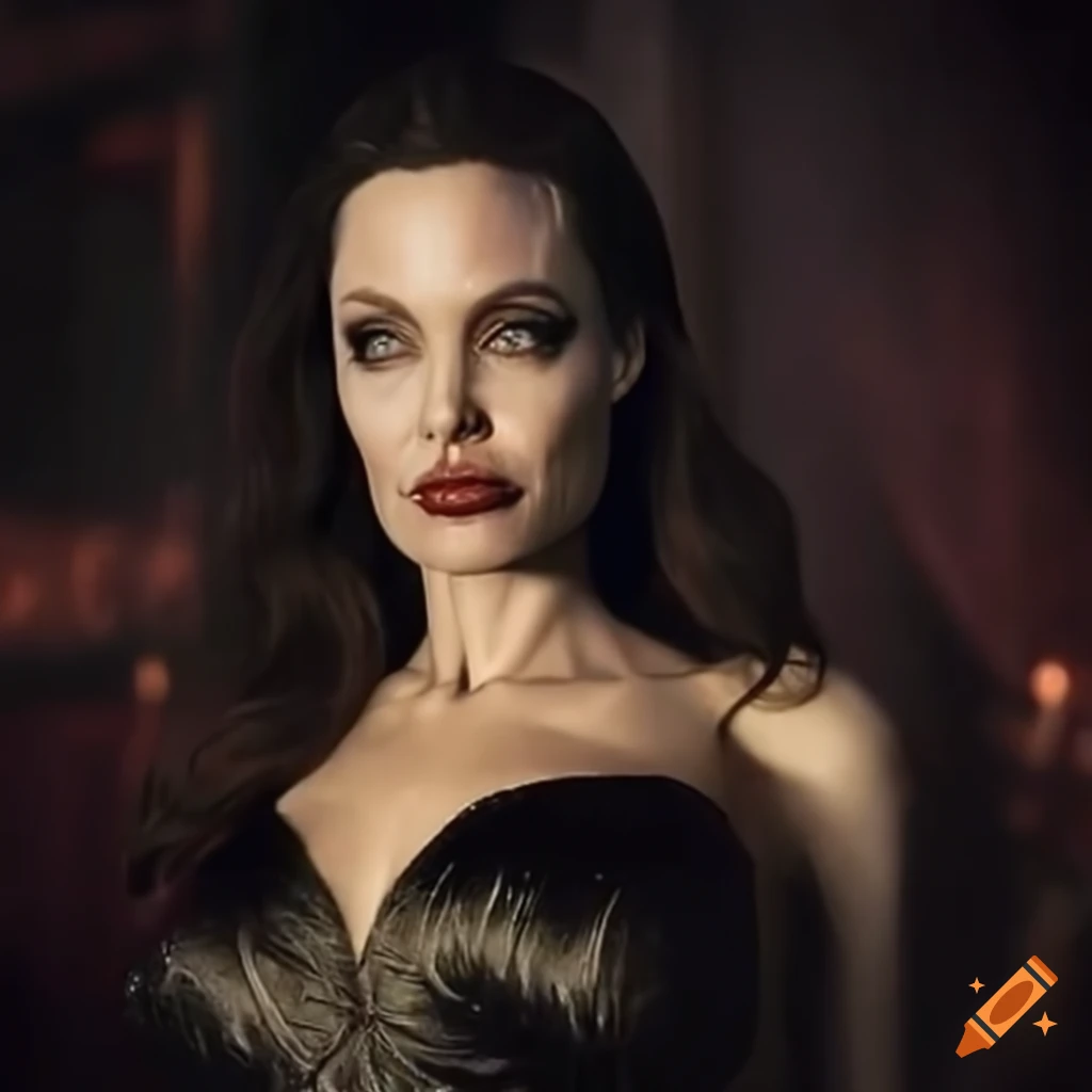 Regal vampire queen in satin embracing a gothic castle chamber under ...