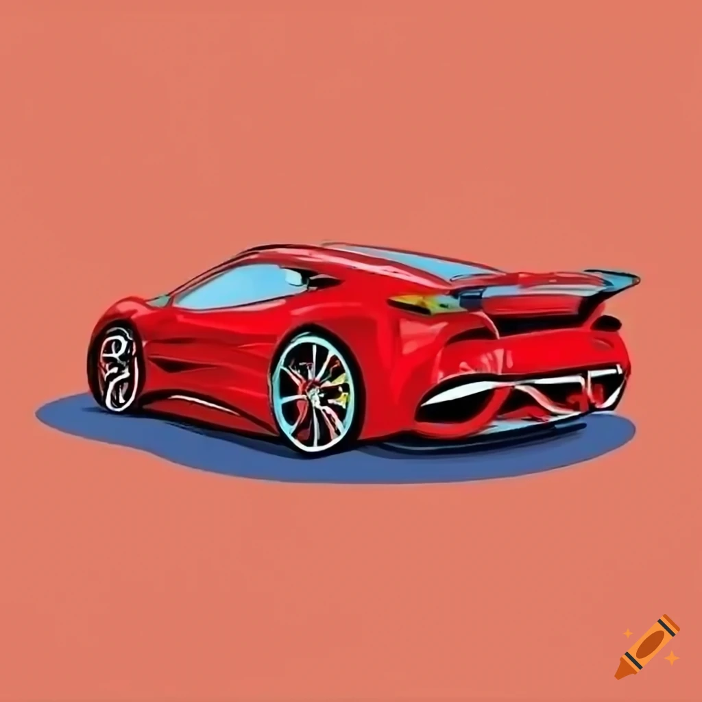Outline of a red racer car in a drawing on Craiyon