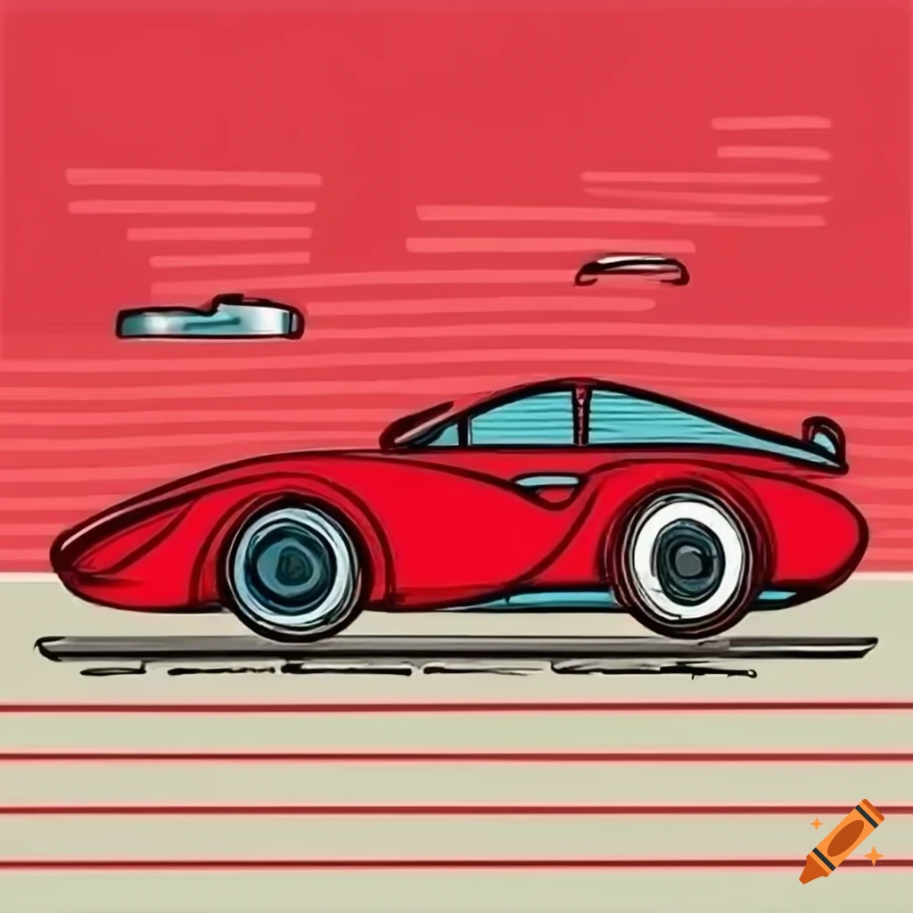 Outline of a red racer car drawing on Craiyon