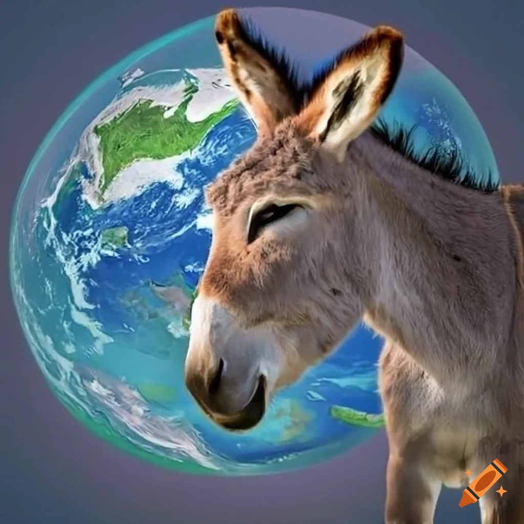 Donkey sitting on planet earth on Craiyon