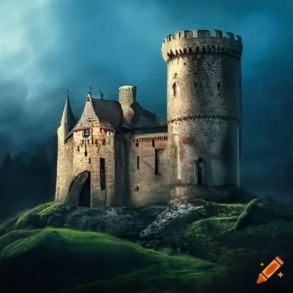 11th century european knight's castle with rectangular tower and ...