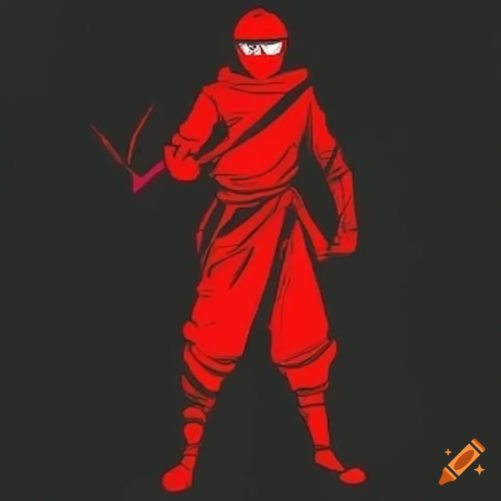 Outline drawing of a red ninja on Craiyon