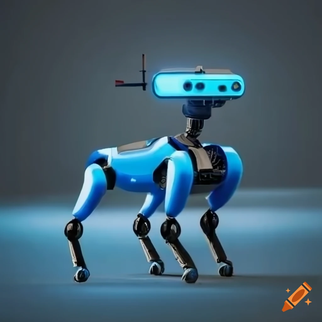 Blue robot dog inspecting machinery in high-tech power plant on Craiyon